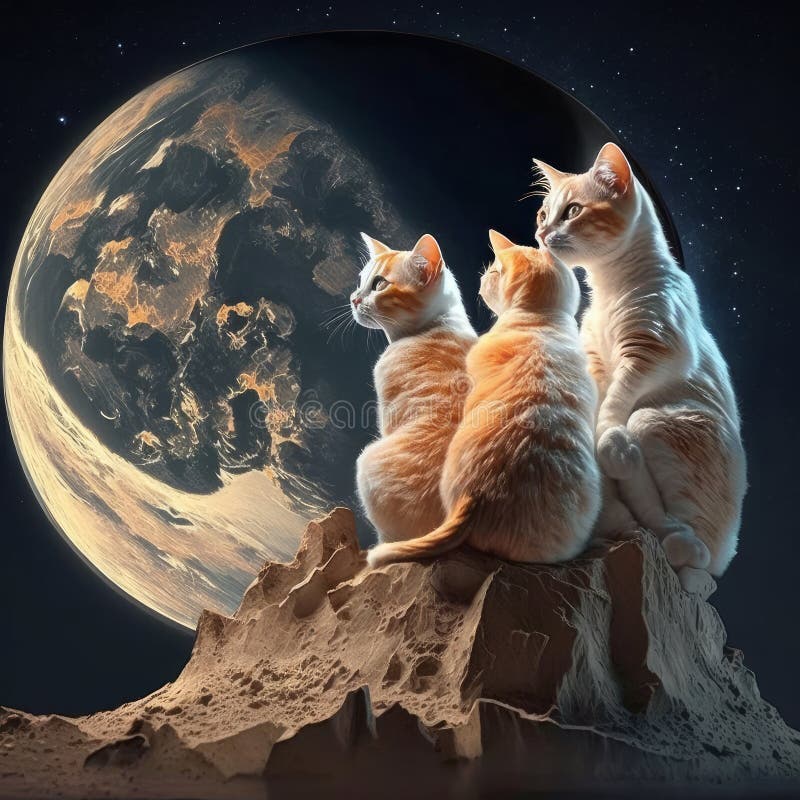 Cats Looking Moon Stock Illustrations – 335 Cats Looking Moon Stock ...