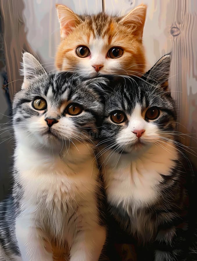 Three Cats are Sitting Together Looking at the Camera Stock Image ...