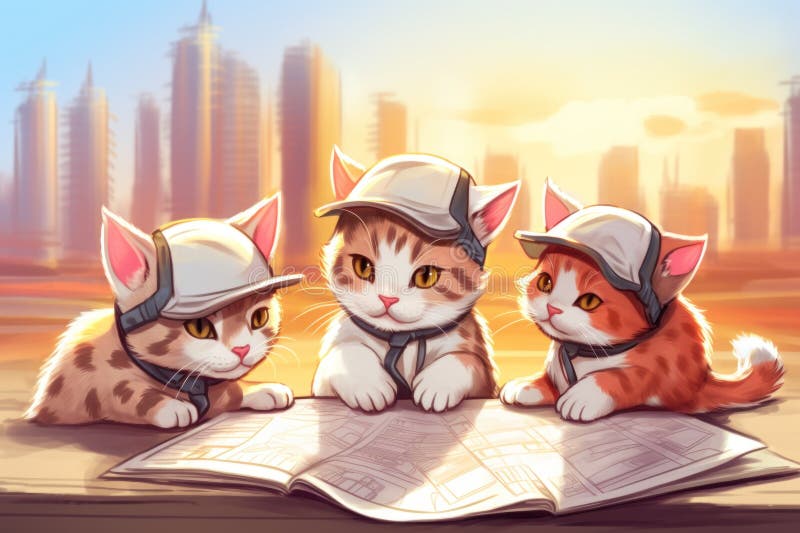 Three Cats Sitting on Top of a Newspaper. Generative AI Image. Stock ...