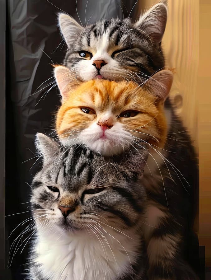 Three Cats are Stacked on Top of Each Other Stock Photo - Image of ...