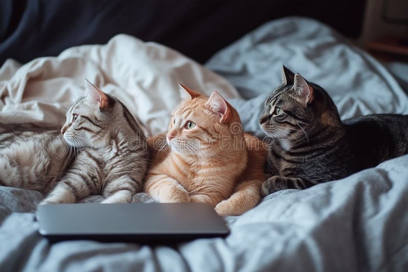 Three Cats Watching Laptop Screen Stock Photos - Free & Royalty-Free ...