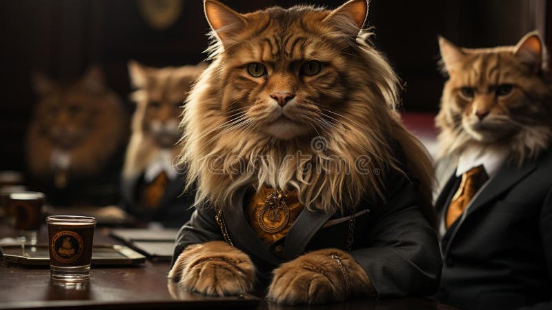 Three Cats Wearing Formal Attire are Sitting in a Professional Setting ...