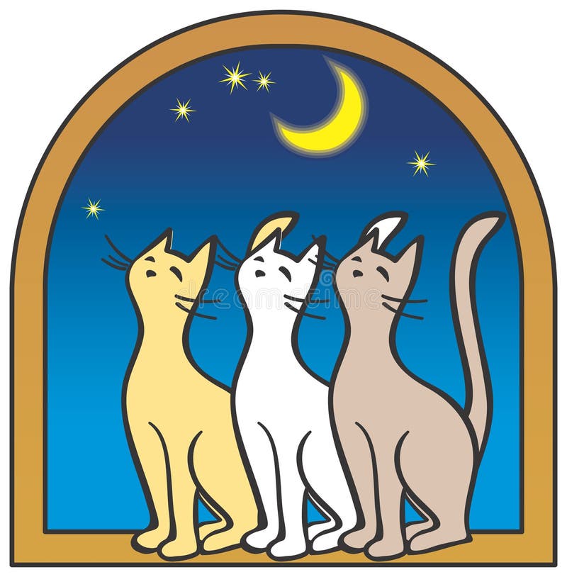 Three Cats by the Window, Moon Stock Vector - Illustration of animals ...