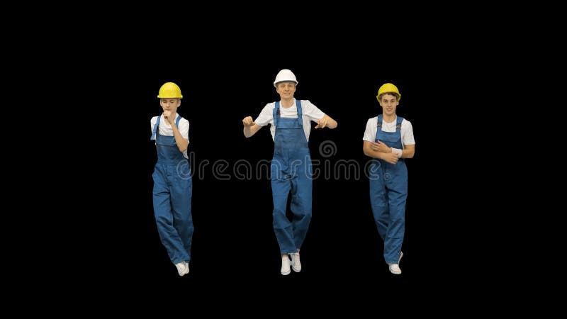 Three Caucasian Construction Workers Dancing, Alpha Channel Stock ...