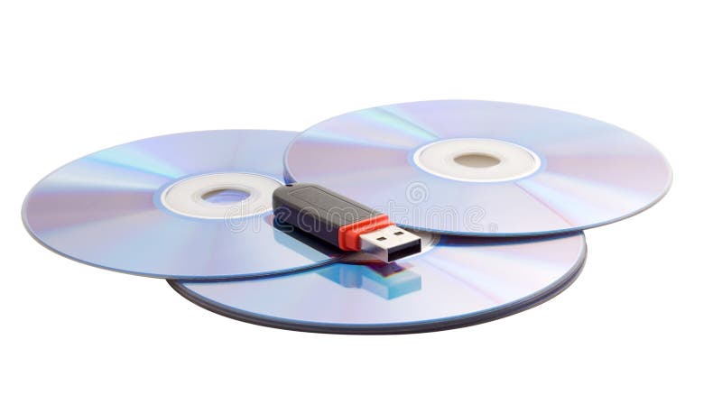 Three CDs and USB Flash Drive Stock Image - Image of blue, horizontal ...