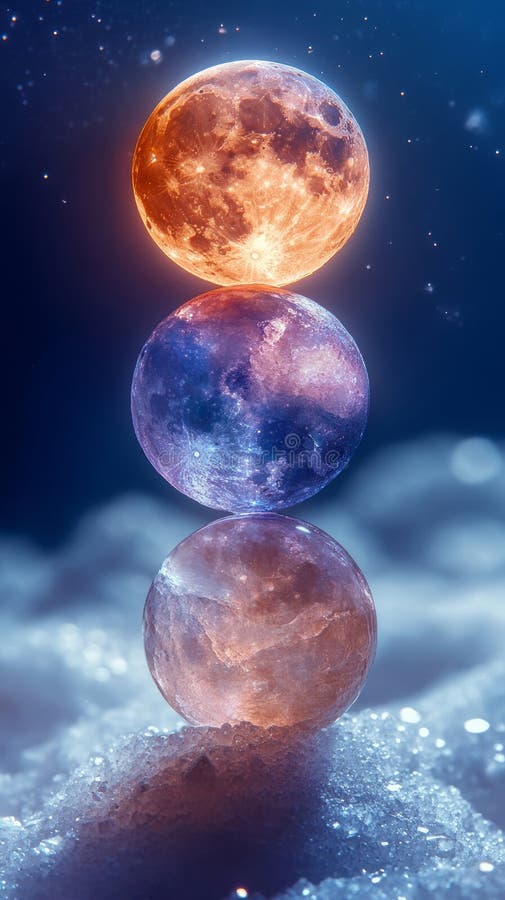 Three Celestial Spheres Stacked on Top of Each Other, Creating a ...