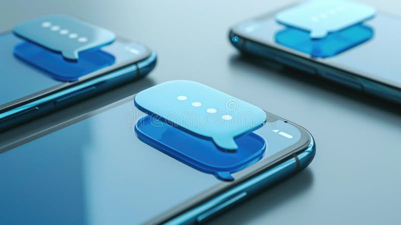 Three Cell Phones with Speech Bubbles, Ideal for Communication Concepts ...