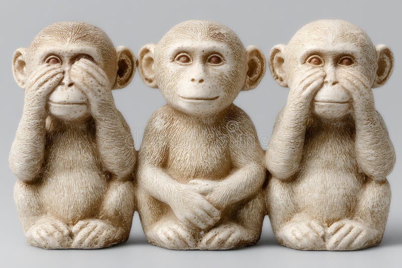 Three Ceramic Monkey Figurines Embody the "see No Evil, Hear No Evil, Speak No Stock ...