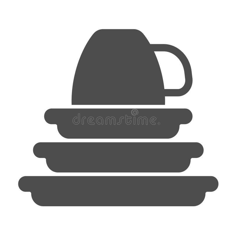 Three Ceramic Plates and Cup Solid Icon, Culinary Cooking Concept ...