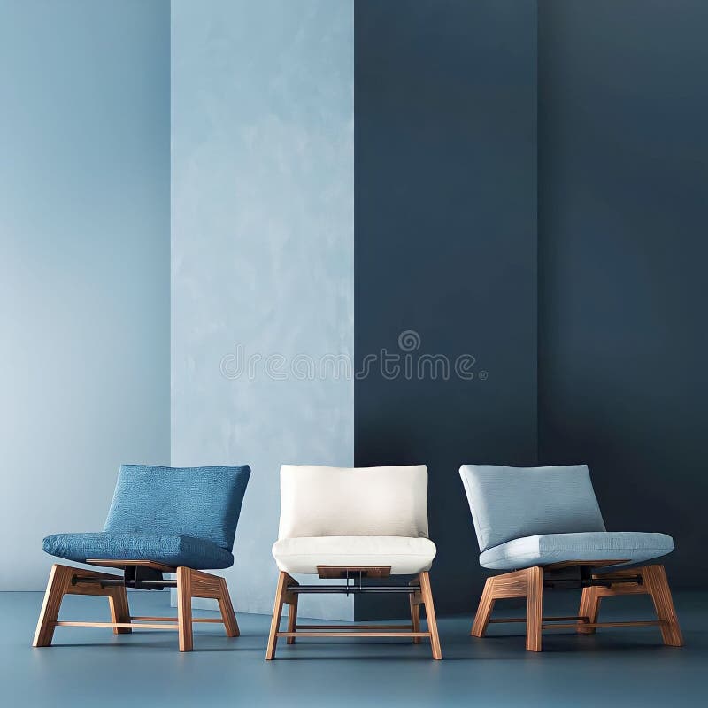 Three Chairs with Different Colored Upholstery are Shown in Front of a ...