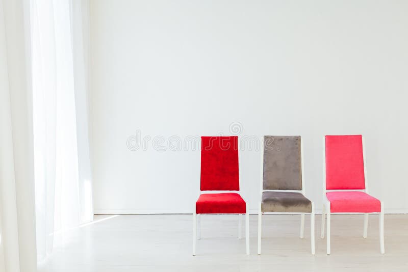 Three Chairs in an White Interior Room Stock Image - Image of leather ...