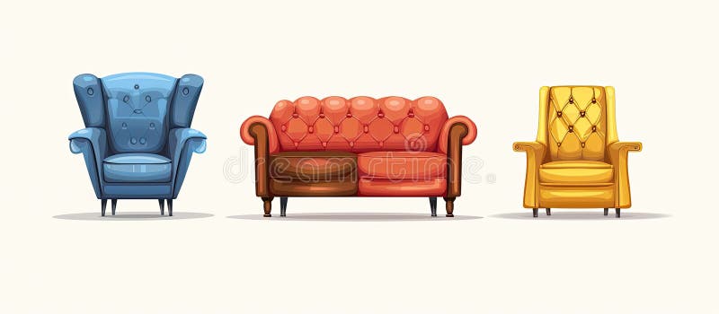 Three Chairs with Face Drawings in Different Colors Stock Illustration ...