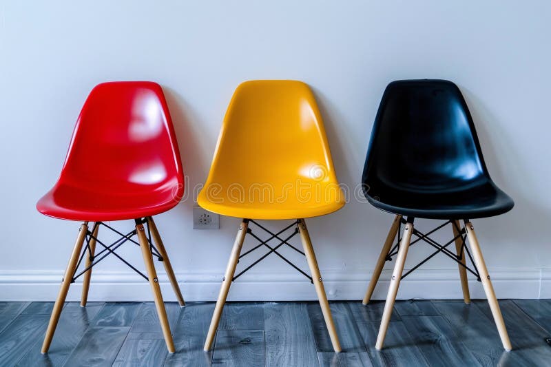 Three Chairs Near White Wall with Copy Space Stock Illustration ...