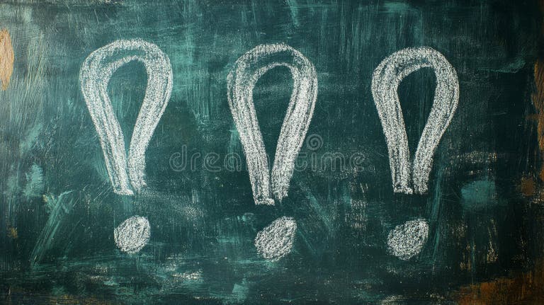 Three Chalk Drawn Exclamation Marks on a Green Board Stock Image ...