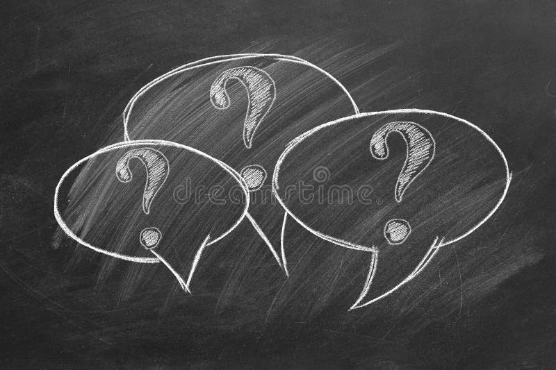 Chalkboard with Question Marks in Speech Bubbles. FAQ. Stock Photo ...