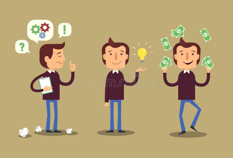 Three Characters - Brainstorm, Idea and Success. Stock Illustration ...