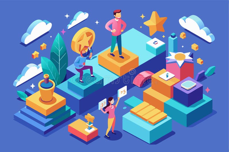 Three Characters Interact with Colorful Graphics Representing Self ...