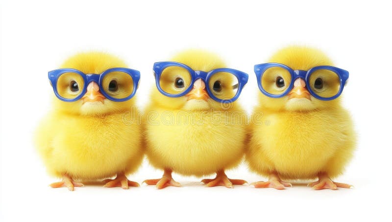 Three Charming Yellow Chicks, Each Wearing Matching Blue Sunglasses ...