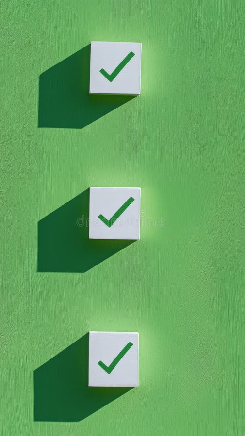 Three Check Marks on Green Background, Minimalist Abstract Design Stock ...