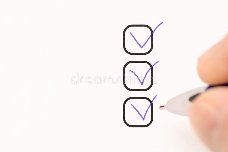 Three Checkboxes. Hand with Pen Writing Check Mark on Checklist ...