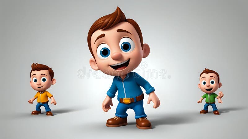 Three Cheerful Cartoon Boys in Different Outfits Stock Illustration ...