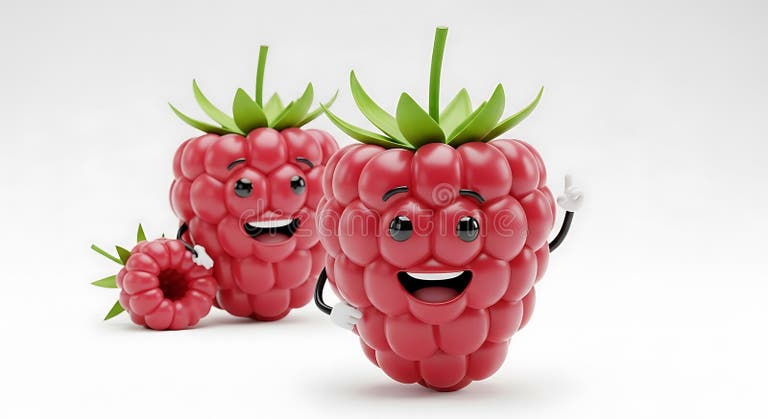 Smiling Raspberries Characters on White Background for Creative ...