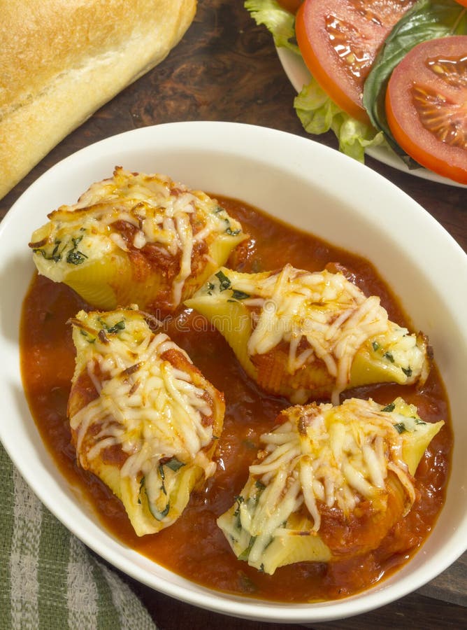 Three Cheese Stuffed Jumbo Pasta Shells Stock Image - Image of people ...