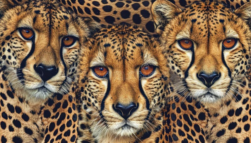 Three Cheetahs with Striking Eyes in a Close-up Display of Their ...