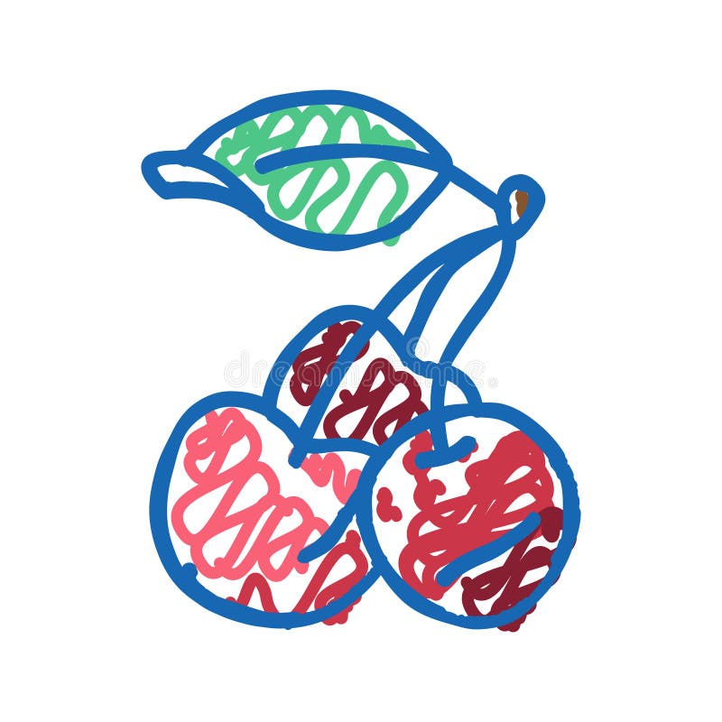 Three Cherries Icon Doodle Illustration Stock Image - Image of pitter ...