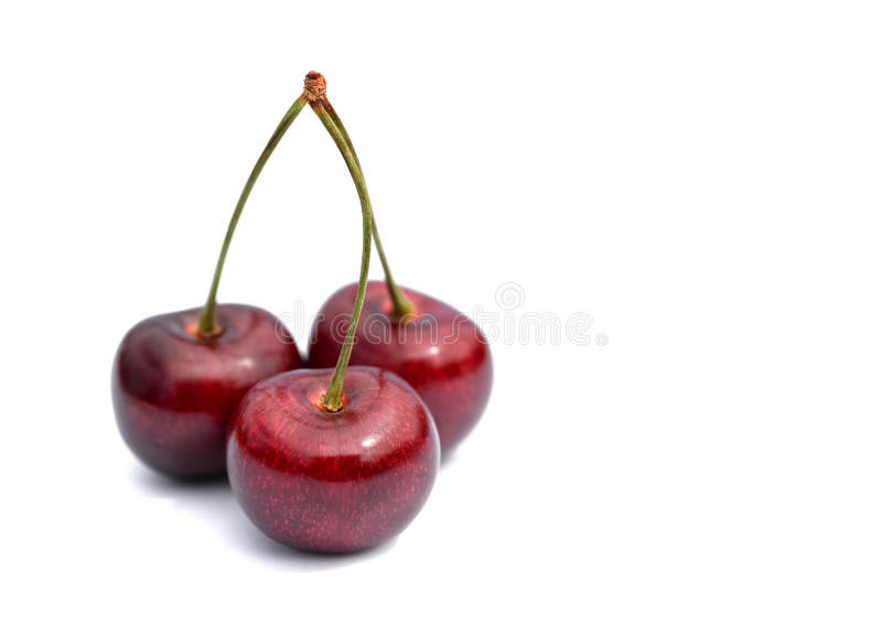 Three Cherries Isolated on a White Background Stock Photo - Image of ...