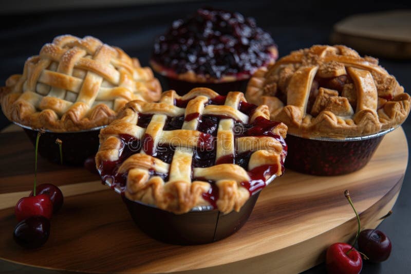 Three Cherry Pies, Each with a Different Topping and Presentation Stock ...