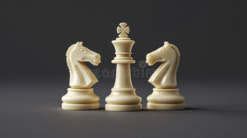 Three Chess Pieces, One of Which is a King, are Arranged on a Table ...