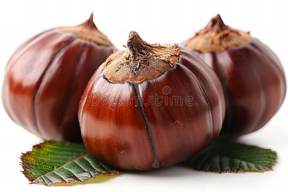 Three Chestnuts Isolated on White Background with Clipping Path, Full ...