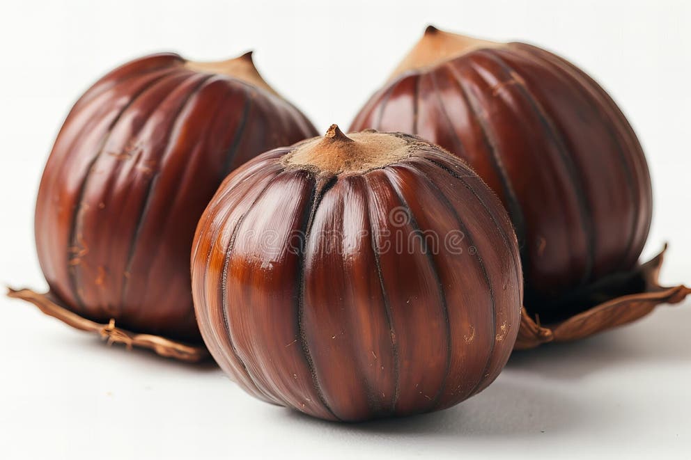 Three Chestnuts Isolated on White Background with Clipping Path, Full ...