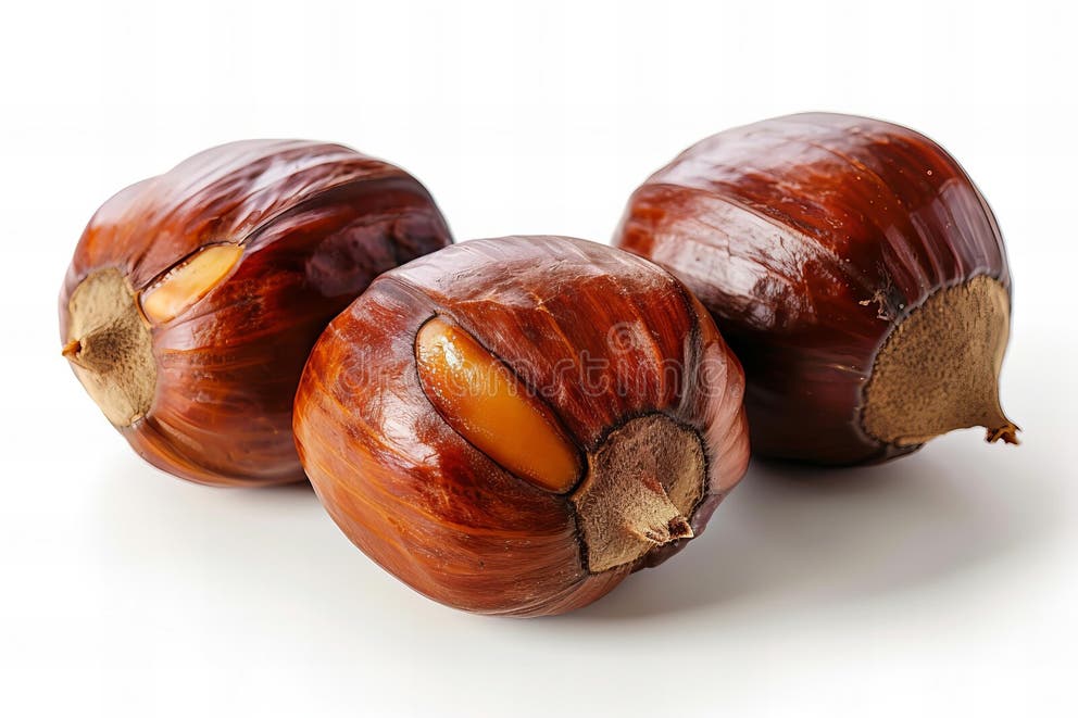 Three Chestnuts Isolated on White Background with Clipping Path, Full ...