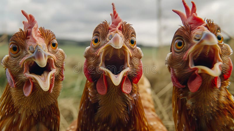Three Chickens with Open Beaks in a Close-up View Stock Image - Image ...