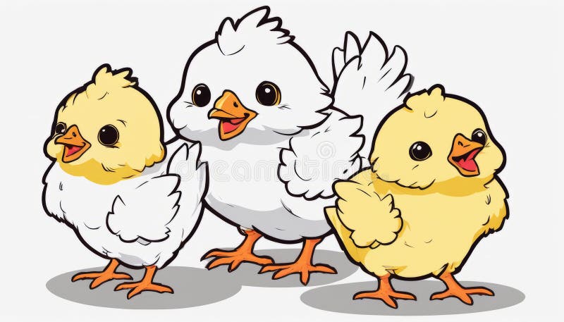 Three Chicks with Big Eyes and Beaks Stock Illustration - Illustration ...