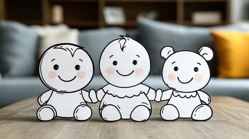Three Child Figures, Simple Design, Sitting Together, Holding Hands ...