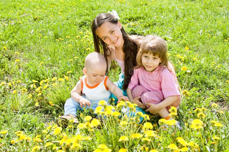 Three children stock photo. Image of flower, lovely, happy - 21770594