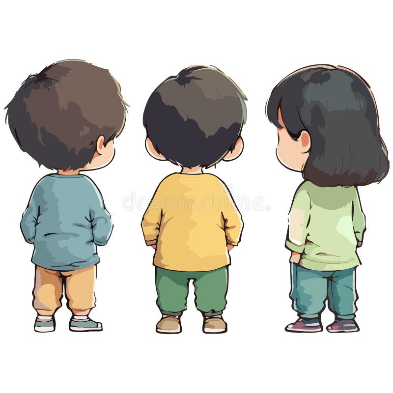 Three Children from Behind stock vector. Illustration of back - 330027717