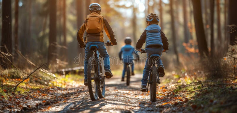 Children Cycling Sunlit Forest Path Stock Photos - Free & Royalty-Free ...