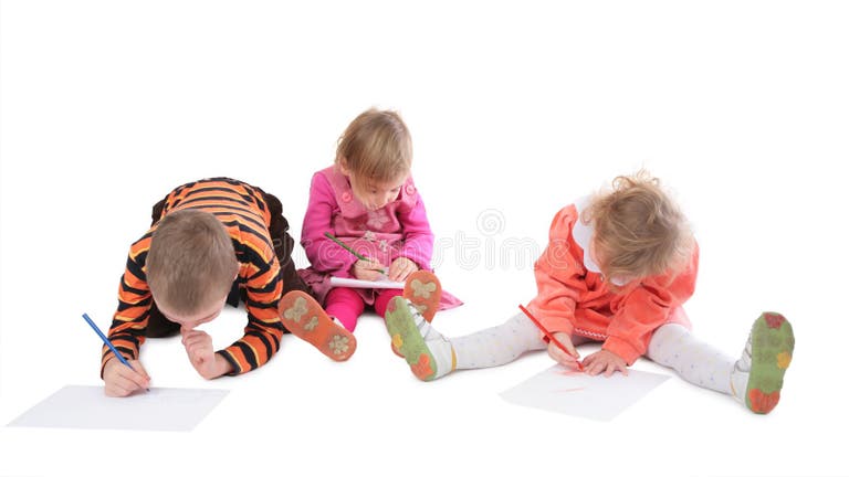 Three children drawing 3 stock image. Image of outdoor - 4298661