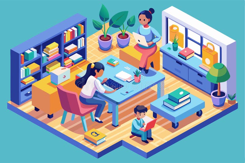 Three Children Engage in Various Study Activities at Home, Surrounded ...