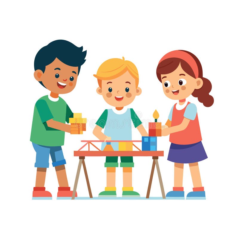 Children Building with Blocks Together - Creative Learning and Teamwork ...