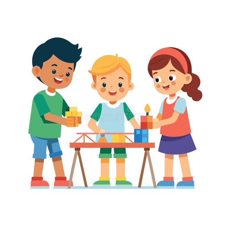 Children Building with Blocks Together - Creative Learning and Teamwork ...