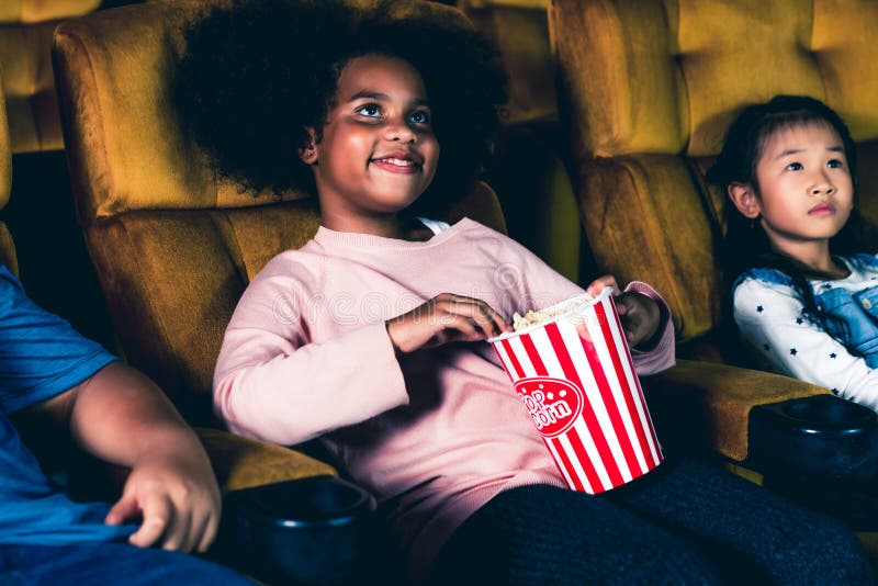 Three Children Having Fun Watching Movie Stock Photo - Image of laugh ...