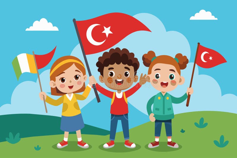 Three Children Holding Flags of Different Countries Stock Illustration ...