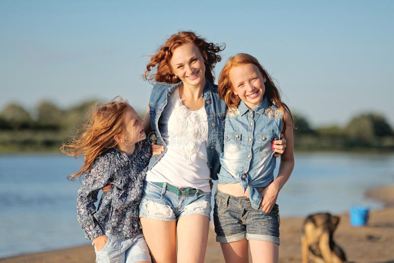 Three Children Playing on Beach Stock Image - Image of happiness ...