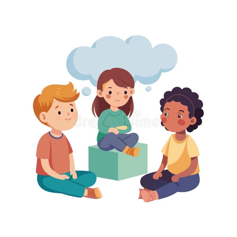 Three Children Sharing Thoughts and Ideas in a Flat Vector Illustration ...
