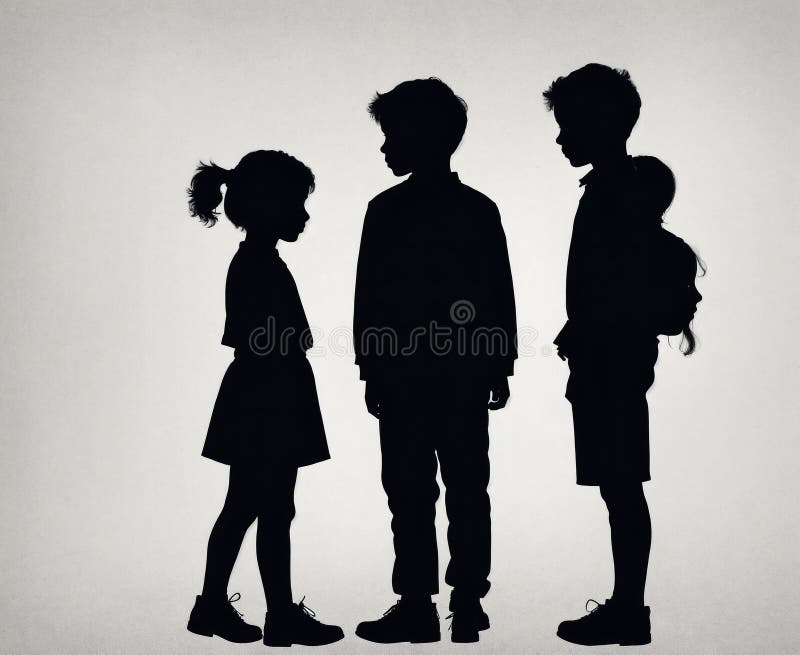 Three Children Standing in a Row, with Their Backs To the Camera. Stock ...